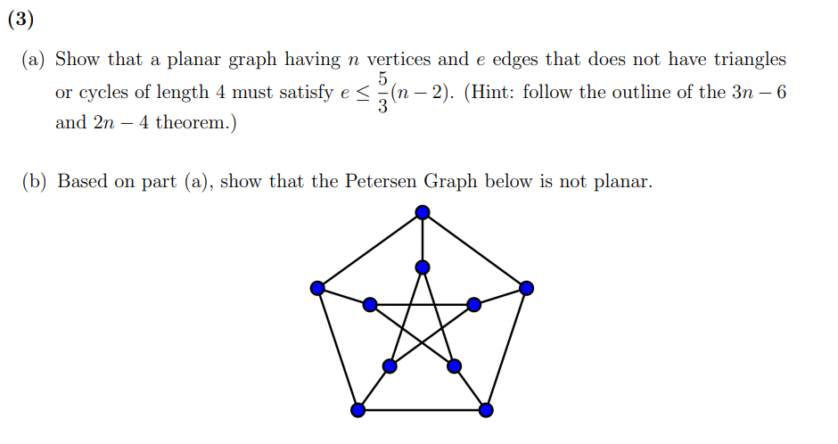 Solved (3) (a) Show that a planar graph having n vertices | Chegg.com