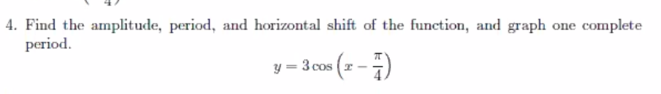 Solved 4. Find the amplitude, period, and horizontal shift | Chegg.com