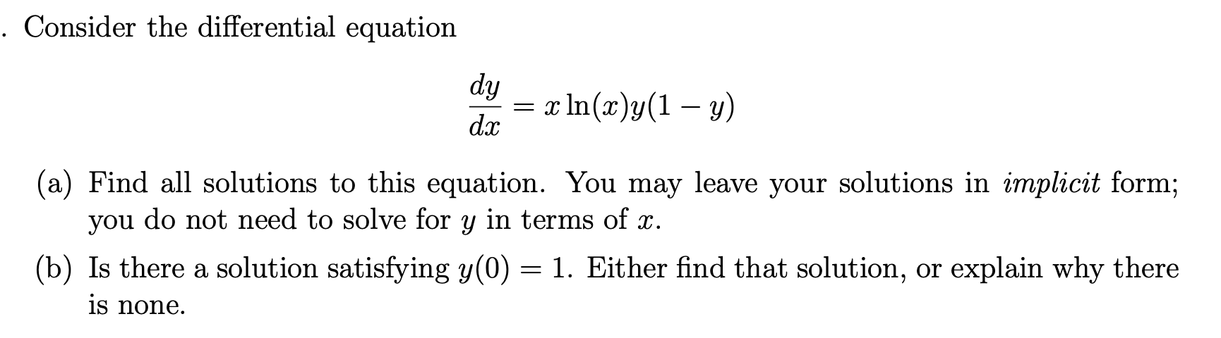 Solved . Consider the differential equation dy dx = x | Chegg.com