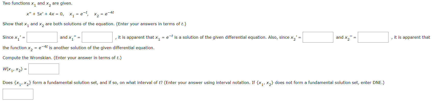 Solved Two functions x1 and x2 are given. x'' + 5x' + 4x = | Chegg.com