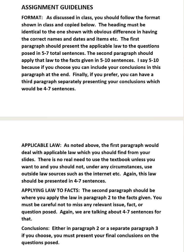 ASSIGNMENT GUIDELINES FORMAT: As discussed in class, | Chegg.com