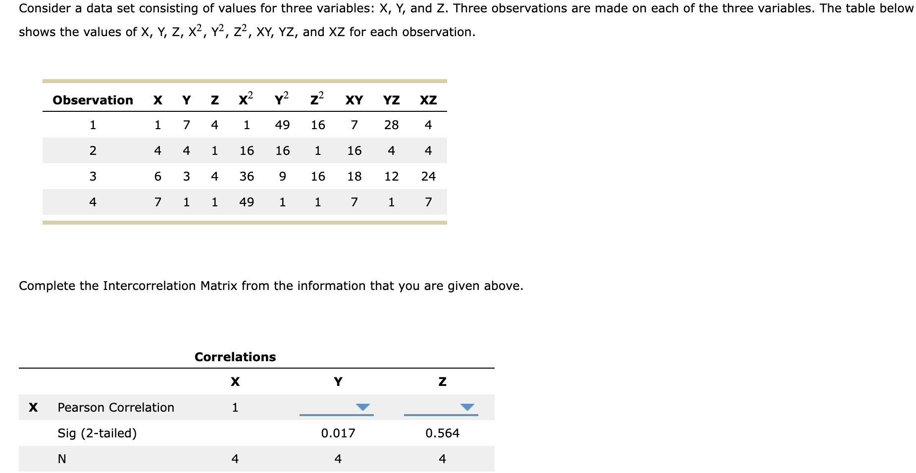 Consider a data set consisting of values for three | Chegg.com