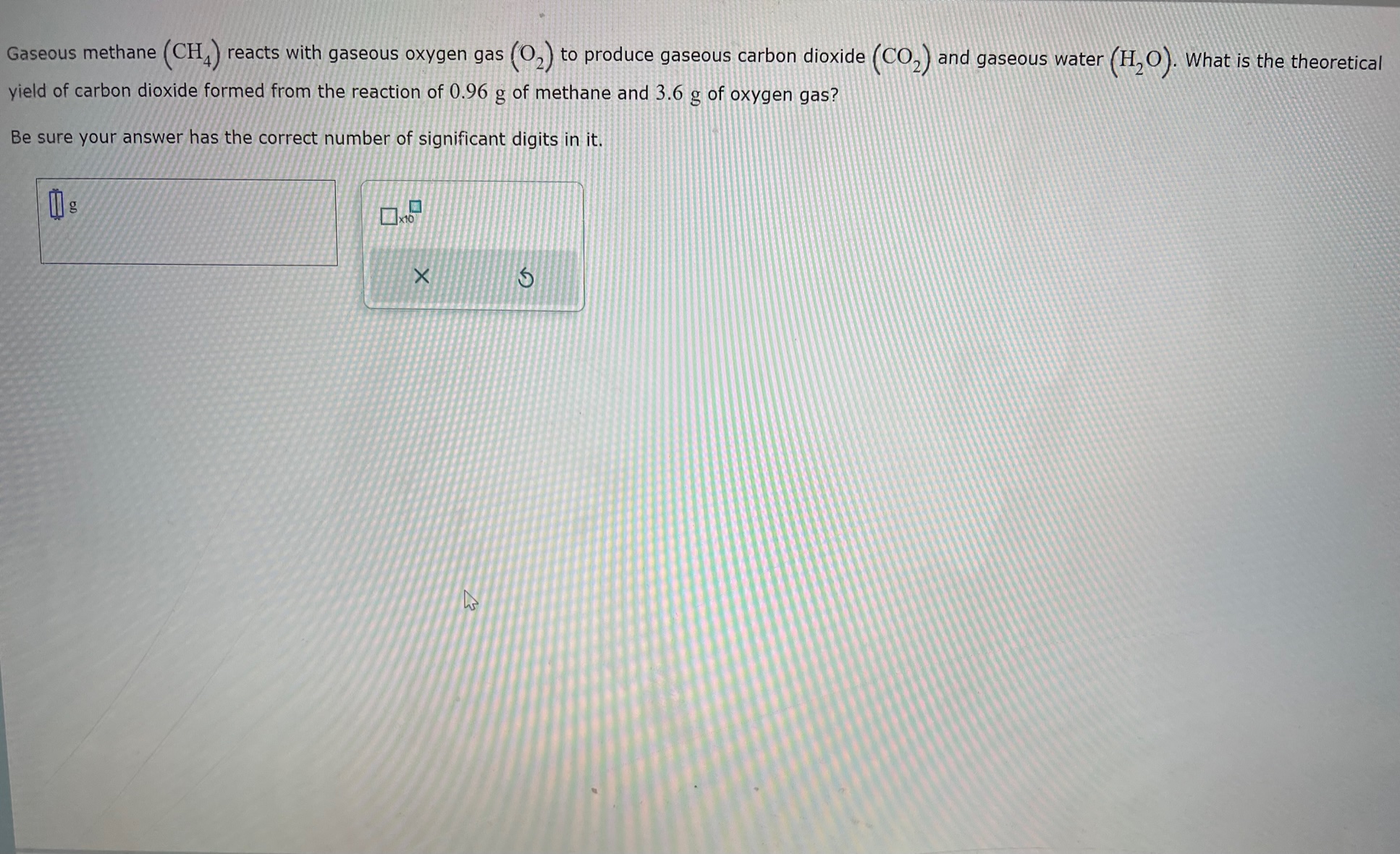 Solved Gaseous methane (CH4) ﻿reacts with gaseous oxygen gas | Chegg.com