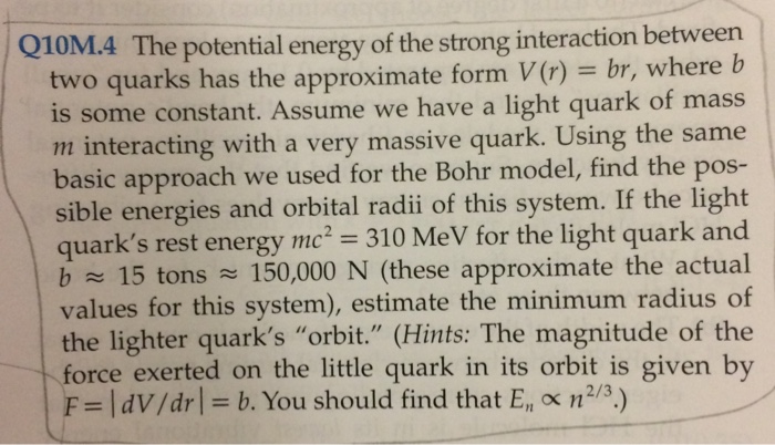 Solved The potential energy of the strong interaction | Chegg.com