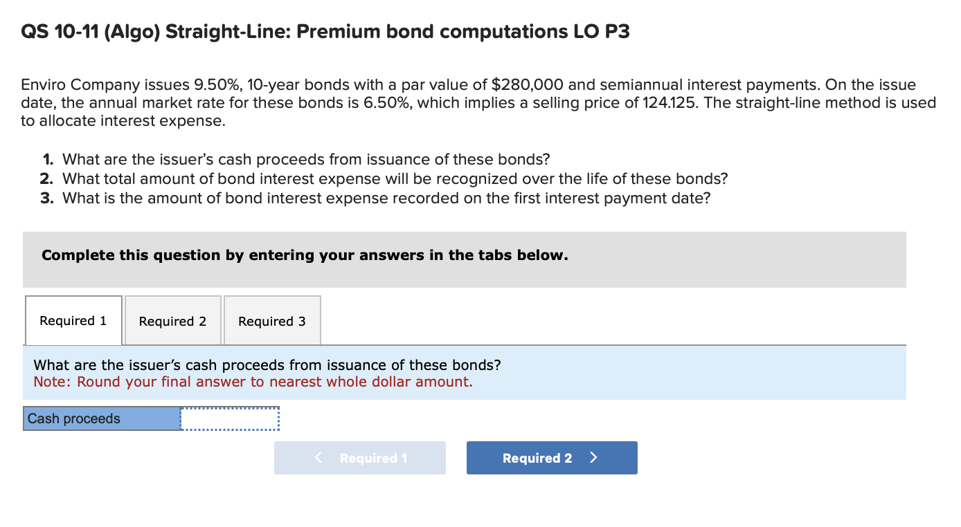 Solved QS 10-11 (Algo) Straight-Line: Premium bond | Chegg.com