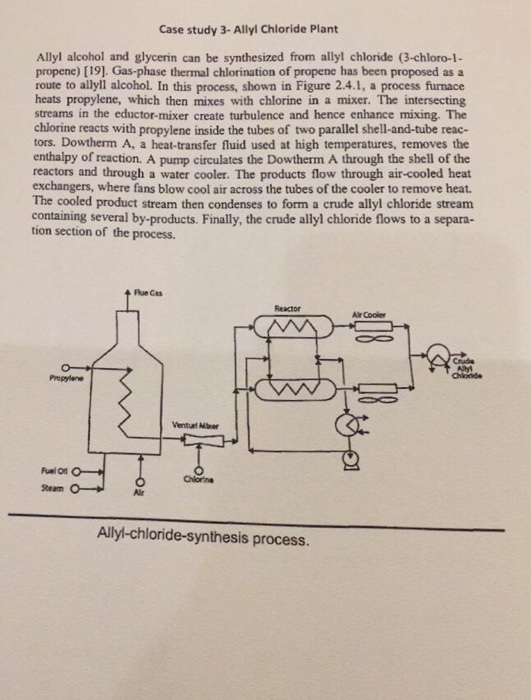 Case study 3-Allyl Chloride Plant Allyl alcohol and | Chegg.com
