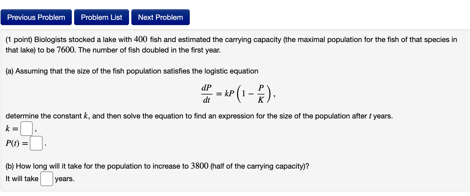 Solved (1 point) The slope field for a population P modeled | Chegg.com