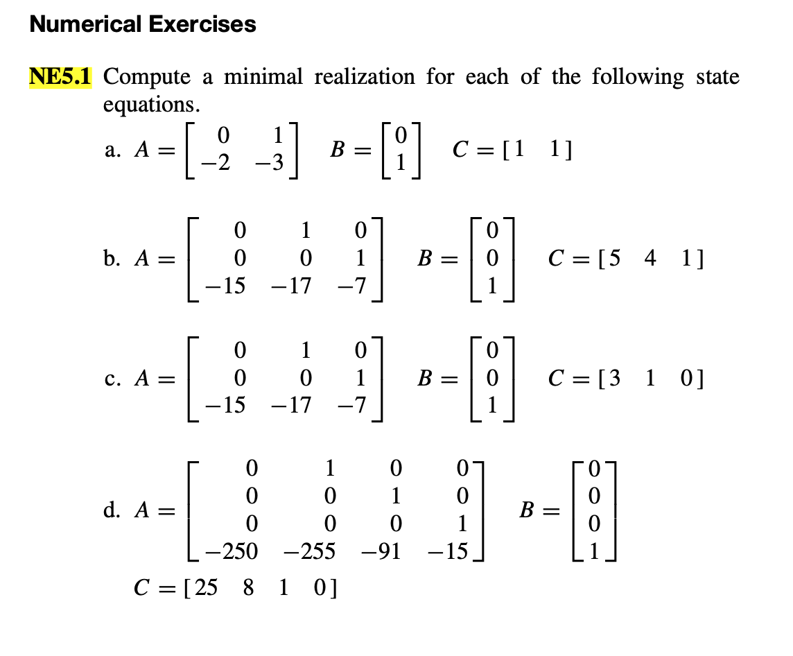 Solved Numerical Exercises NE5.1 Compute a minimal | Chegg.com