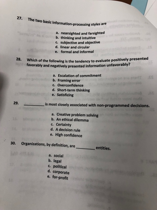 Solved 27. The two basic information-processing styles are | Chegg.com