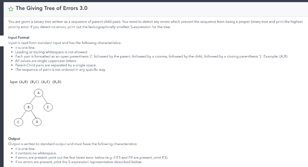 Solved ☆ The Giving Tree of Errors 3.0 You are given a | Chegg.com