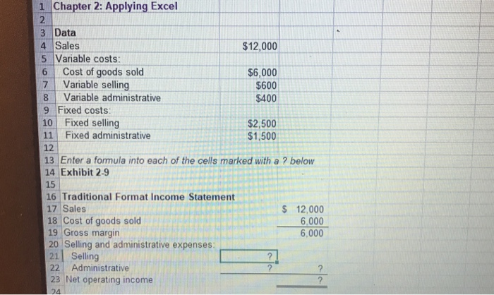 Solved 1 Chapter 2: Applying Excel 3 Data 4 Sales 5 Variable | Chegg.com