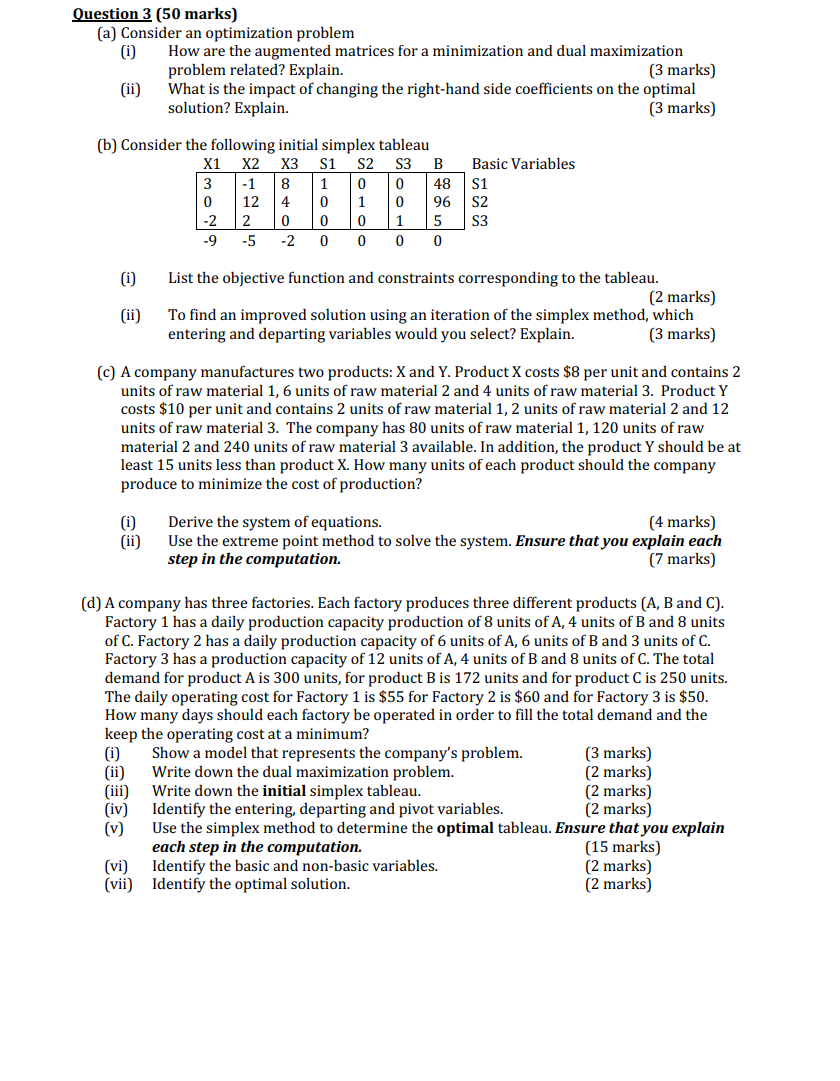 Solved Question 3 (50 marks) (a) Consider an optimization | Chegg.com