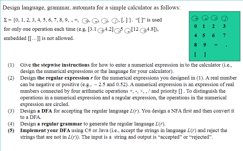 Design language, grammar, automata for a simple | Chegg.com