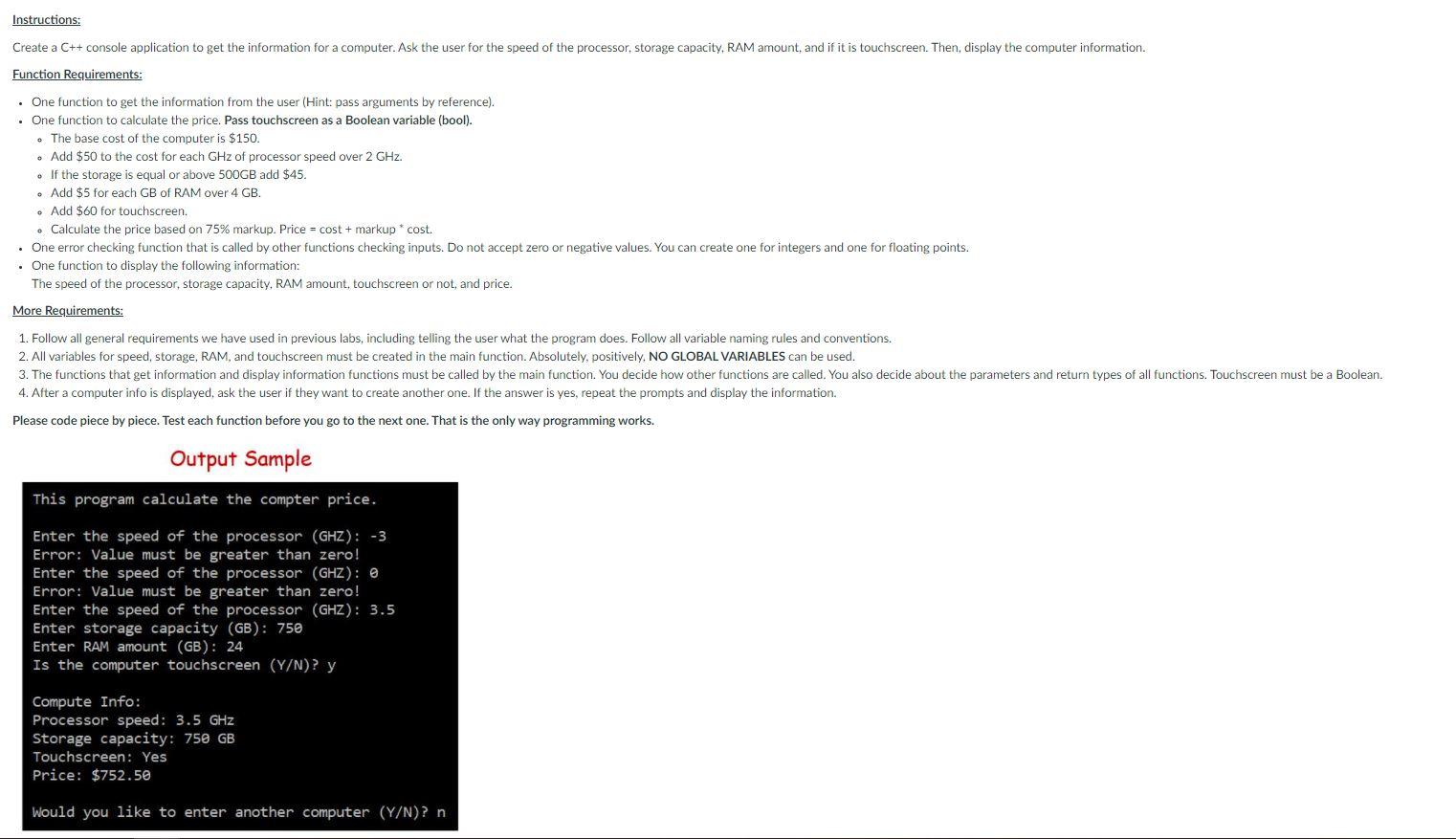 Solved Instructions: Create a C++ console application to get | Chegg.com