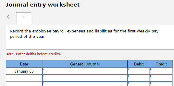 Solved Journal entry worksheet Record the employee payroll | Chegg.com