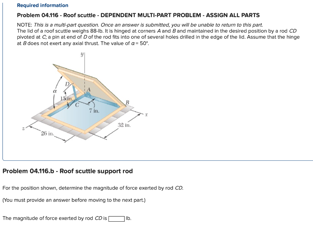 Solved Required information Problem 04.116 - Roof scuttle - | Chegg.com