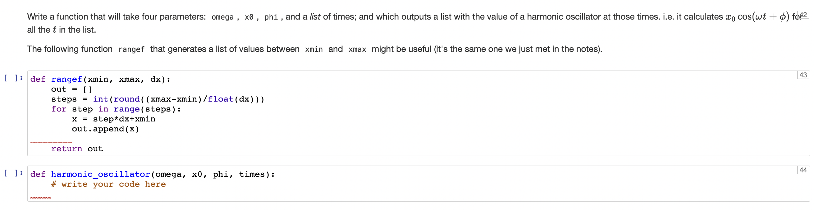 Solved all the t in the list. The following function rangef | Chegg.com