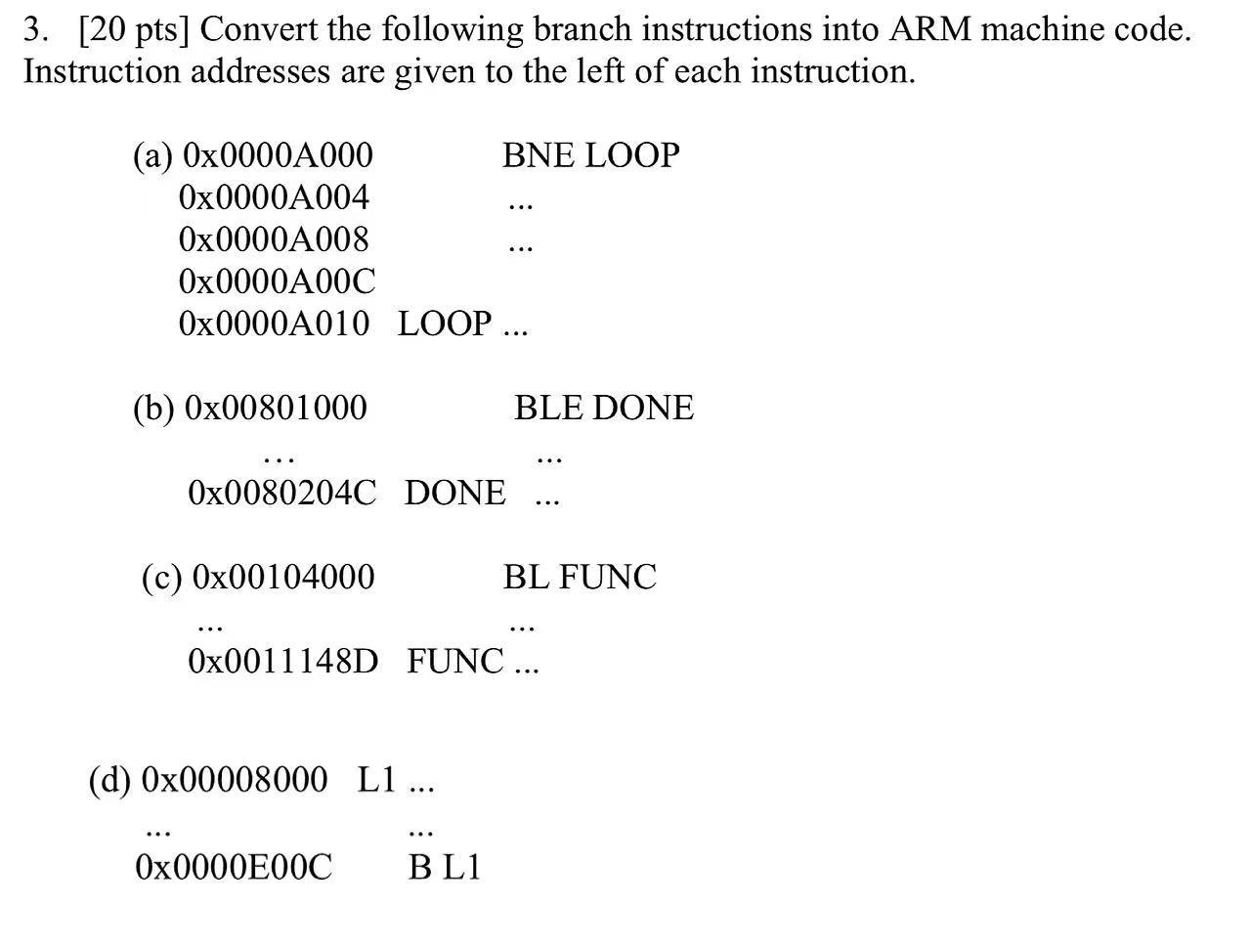 Solved 3. [20 pts] Convert the following branch instructions | Chegg.com