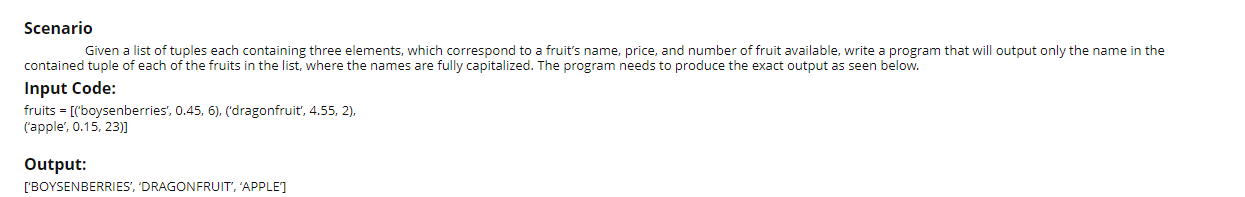 Solved Scenario Given a list of tuples each containing three | Chegg.com