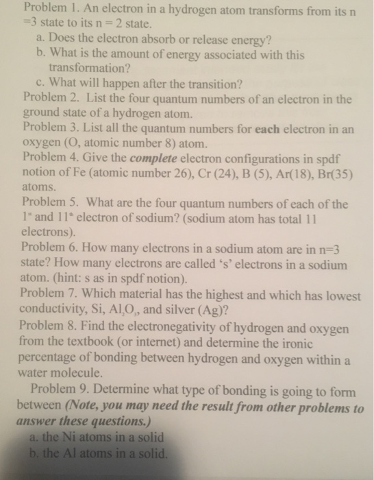 Solved Problem 1 An Electron In A Hydrogen Atom Transforms