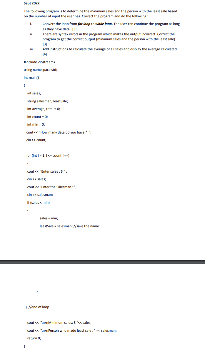 Solved Sept 2022 The following program is to determine the | Chegg.com