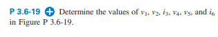 Solved P 3.6-19 ⊕ Determine the values of v1,v2,i3,v4,v5, | Chegg.com