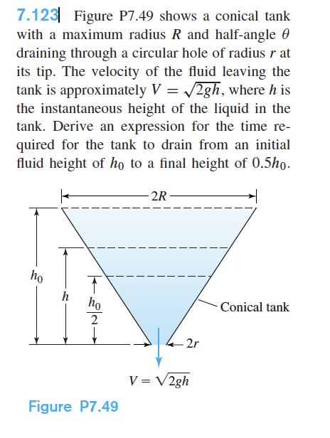 Solved 7.123 Figure P7.49 shows a conical tank with a | Chegg.com