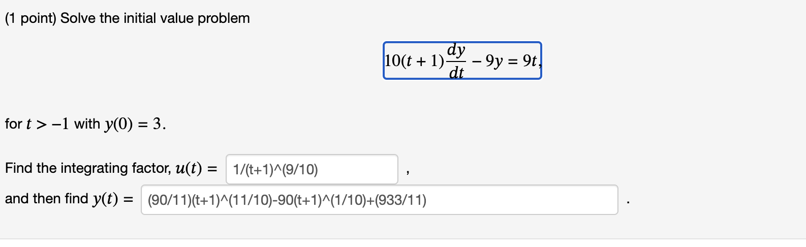 Solved (1 ﻿point) ﻿Solve the initial value | Chegg.com