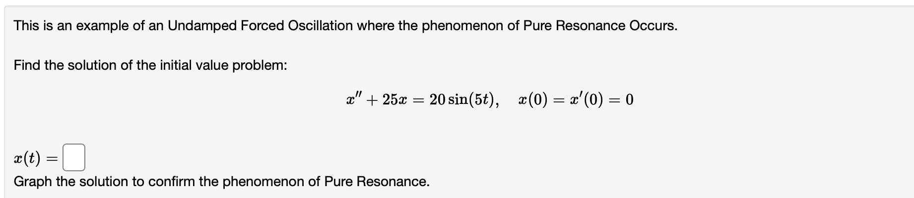 Solved This is an example of an Undamped Forced Oscillation | Chegg.com