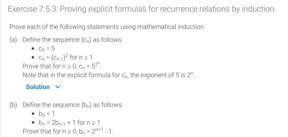 Solved Exercise 7.5.3: Proving explicit formulas for | Chegg.com