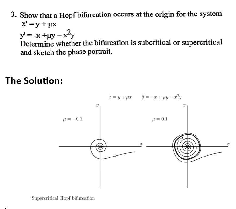 Solved Show that a Hopf bifurcation occurs at the origin for | Chegg.com
