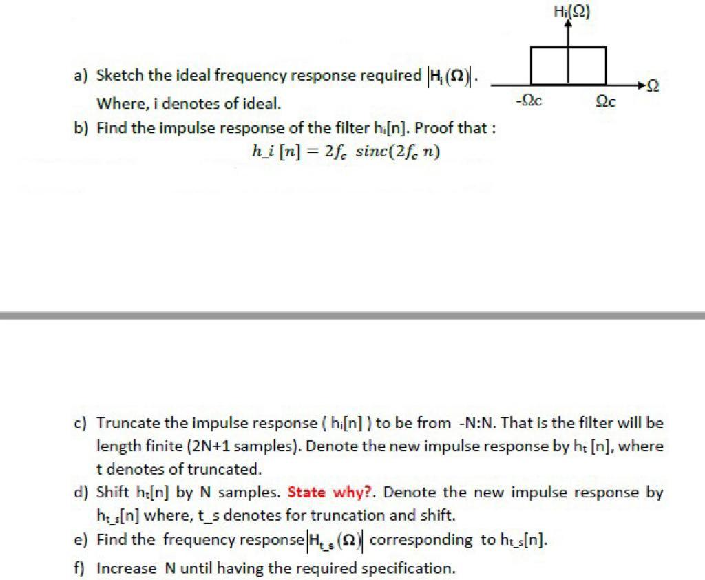 Solved Hi(2) Ω -2c Ως a) Sketch the ideal frequency response | Chegg.com