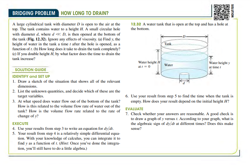 Solved BRIDGING PROBLEM HOW LONG TO DRAIN? SOLUTION 12.32 A | Chegg.com