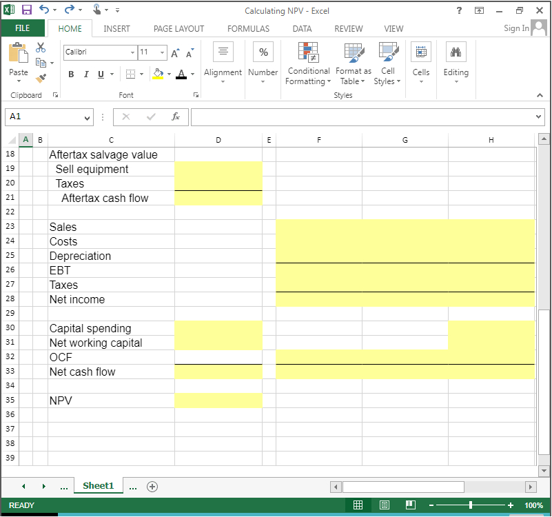 Solved XD Calculating NPV - Excel el u X FILE HOME INSERT | Chegg.com
