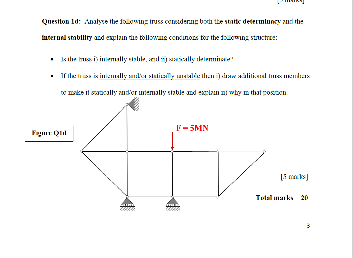 Solved Question 1d: Analyse the following truss considering | Chegg.com