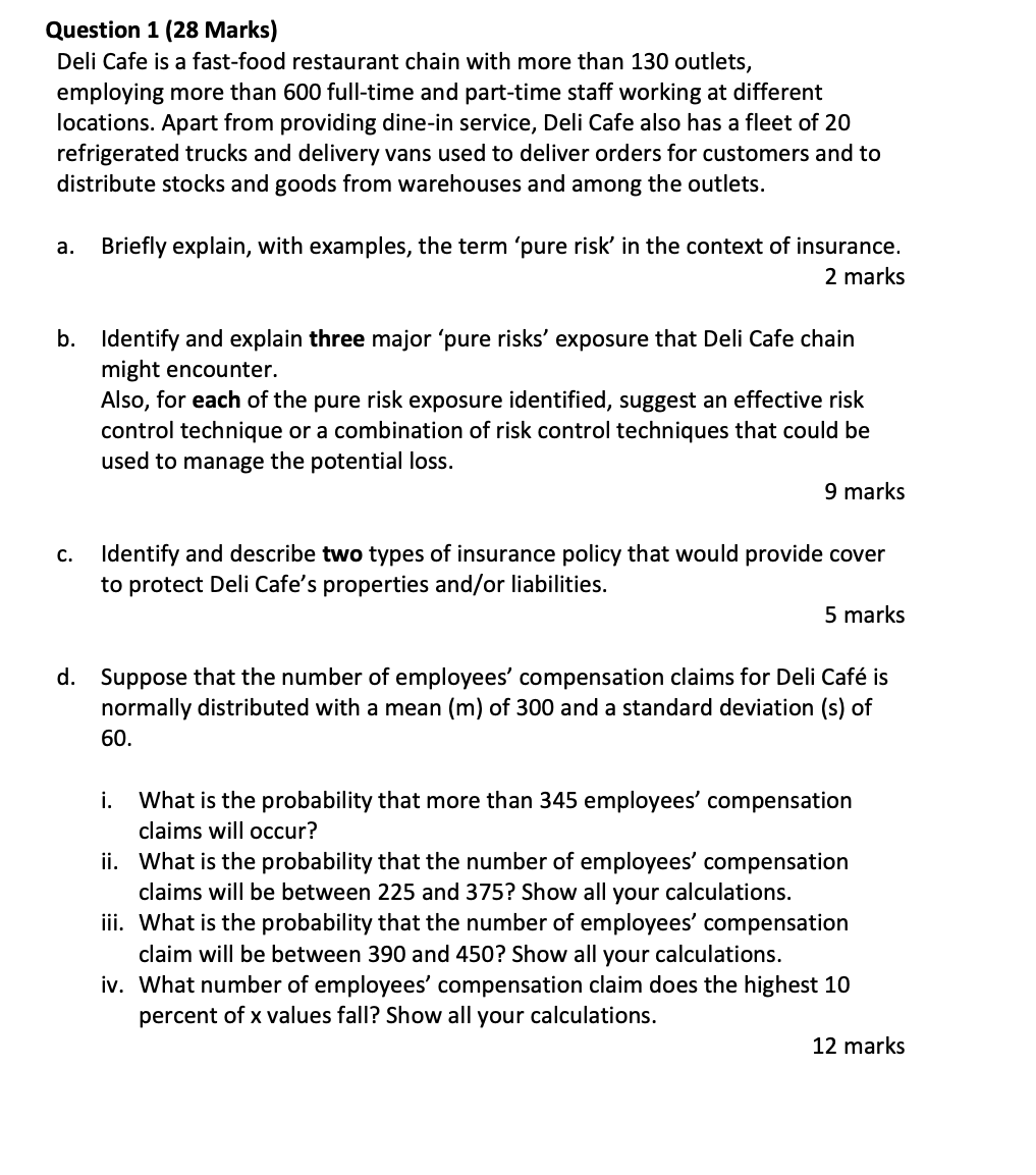 Solved Question 1 (28 Marks) Deli Cafe is a fast-food | Chegg.com