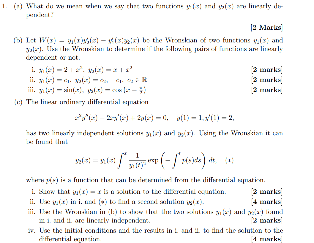 Solved A What Do We Mean When We Say That Two Functions