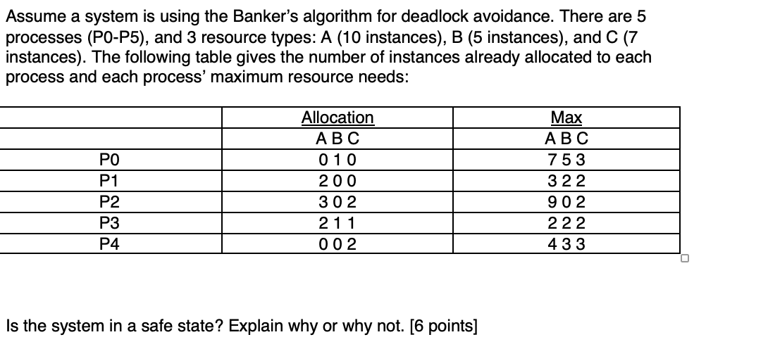 Solved Assume a system is using the Banker's algorithm for | Chegg.com