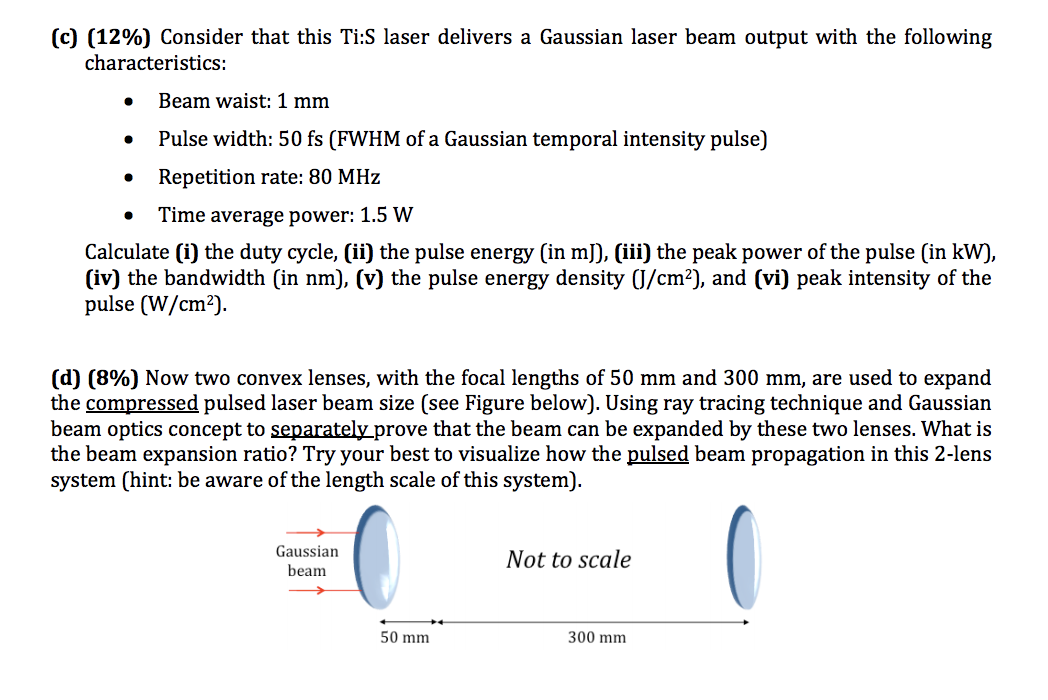 Question 4 (40%): Laser pulsed beam propagation (a) | Chegg.com