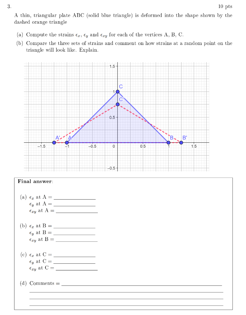 Solved 3. 10 pts A thin, triangular plate ABC (solid blue | Chegg.com