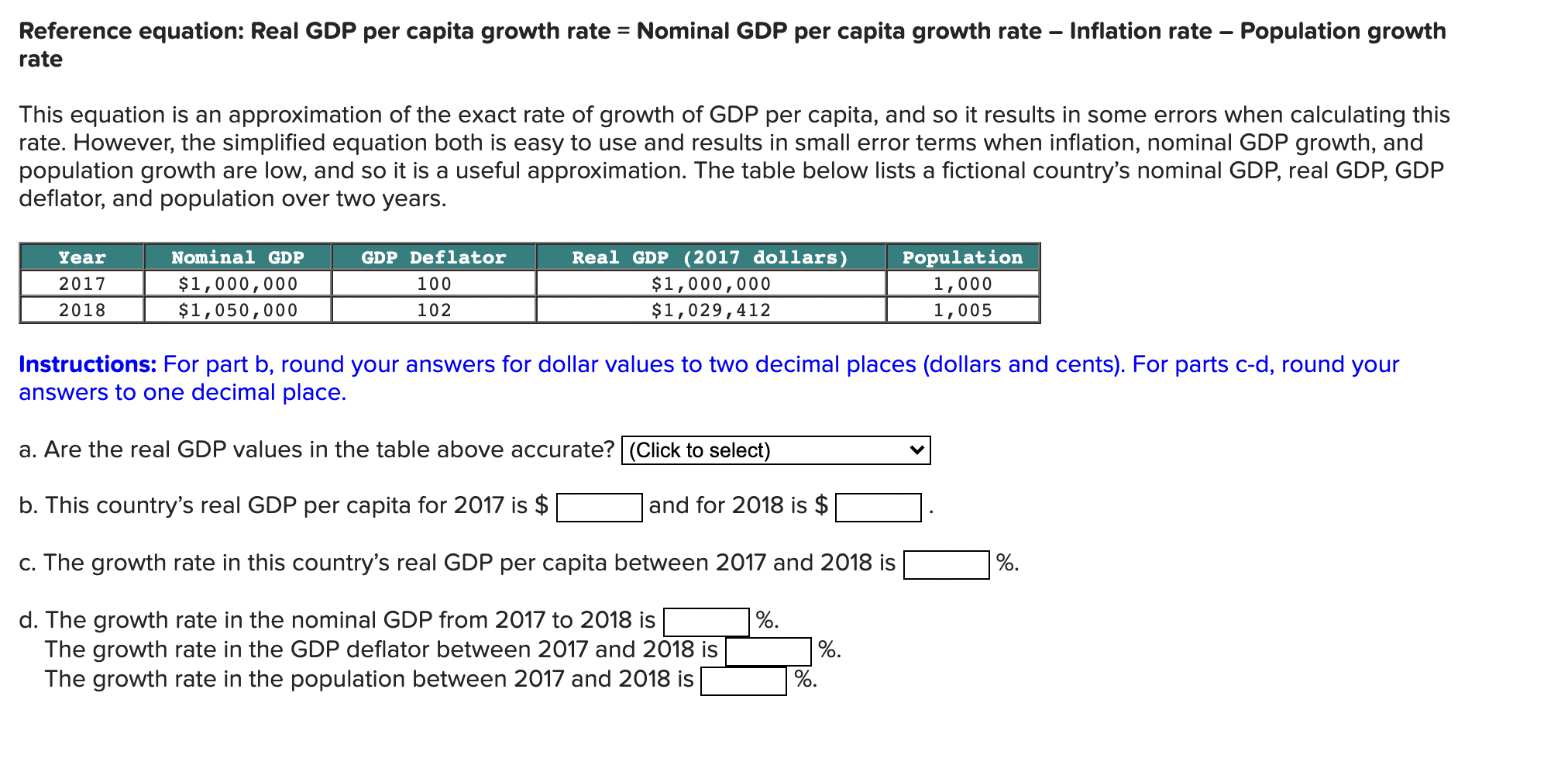 Solved = Reference equation: Real GDP per capita growth rate | Chegg.com