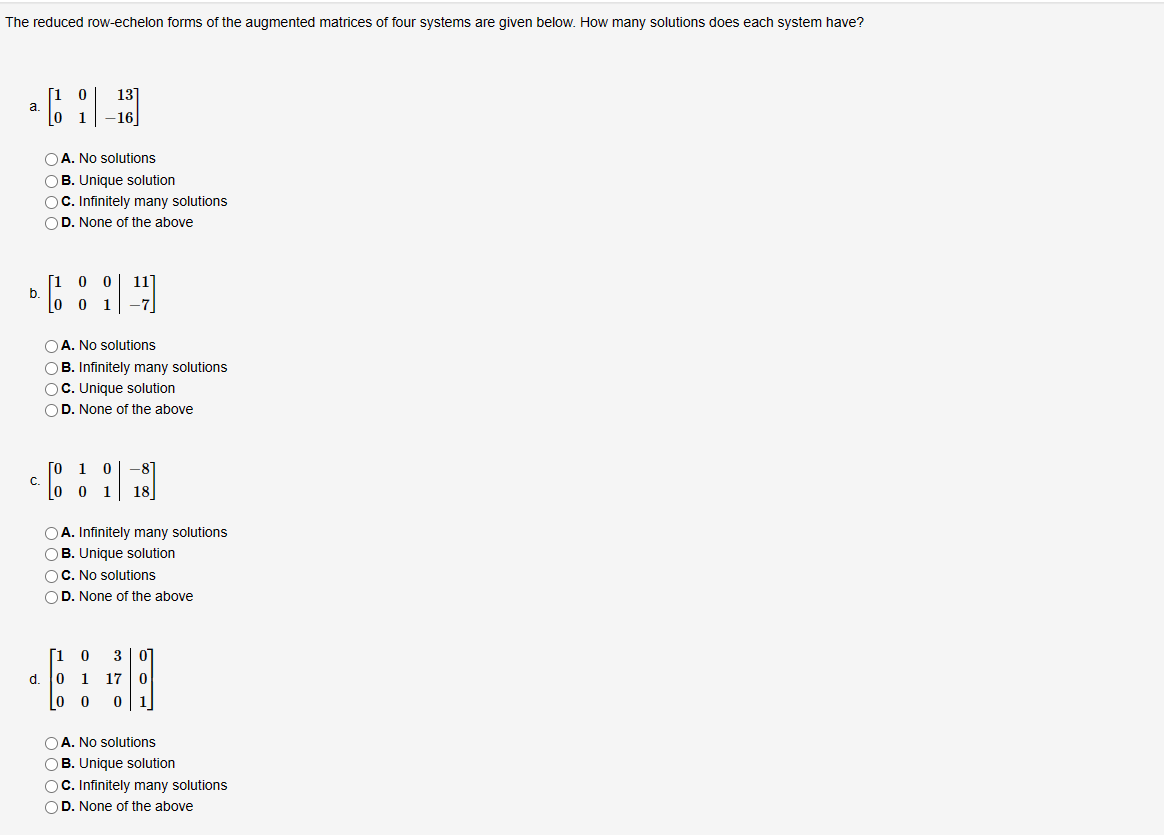 Solved The reduced row-echelon forms of the augmented | Chegg.com