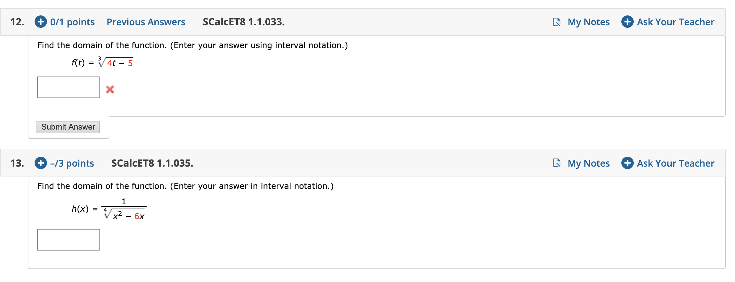 Solved 12. + 0/1 points Previous Answers SCalcET8 1.1.033. | Chegg.com