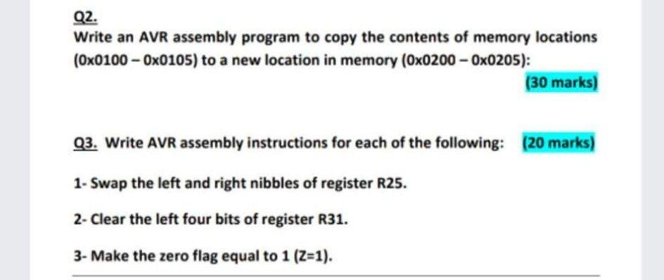 Q2 Write An Avr Assembly Program To Copy The 