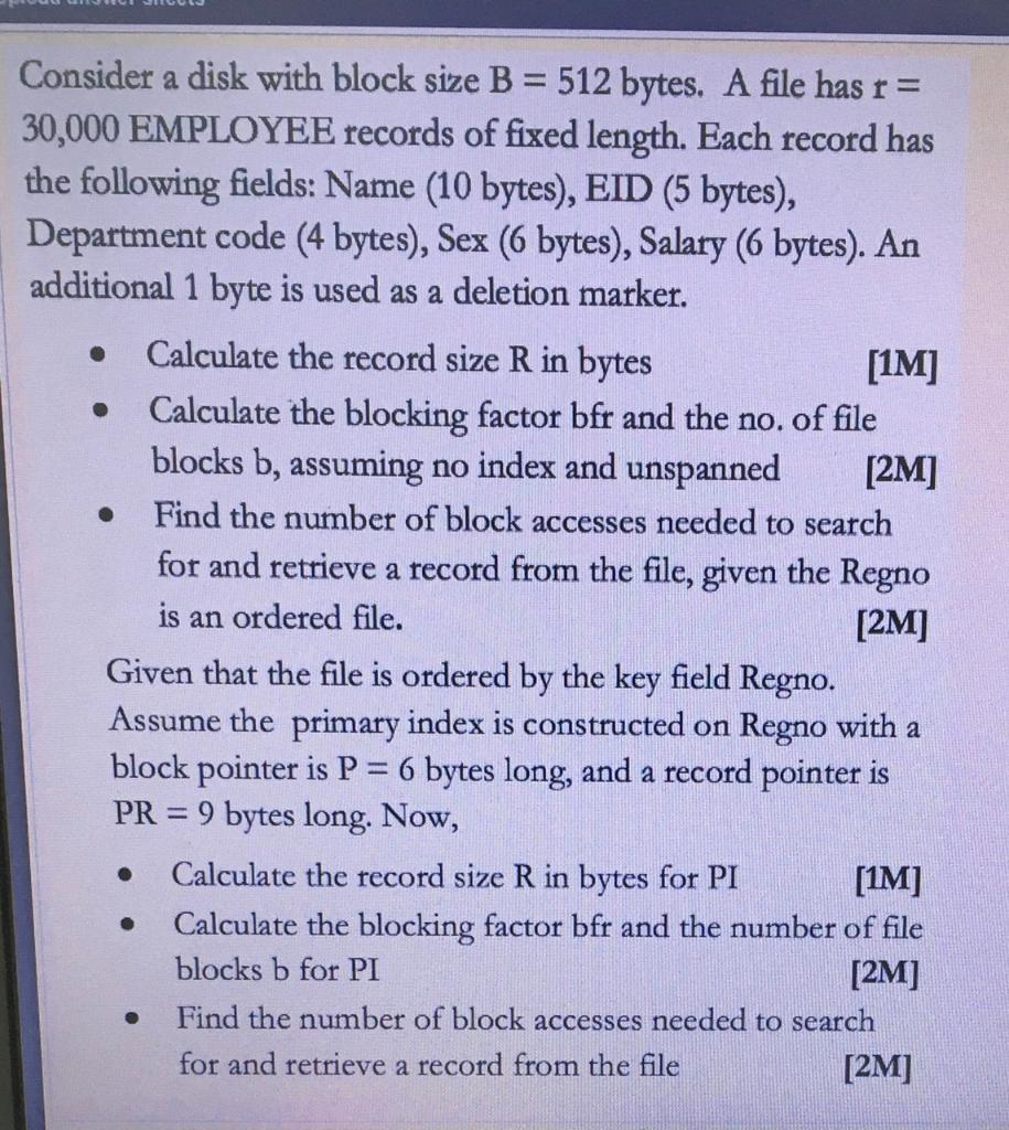 Solved а . Consider a disk with block size B = 512 bytes. A | Chegg.com