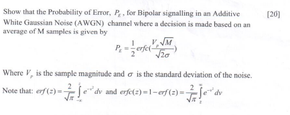 Show that the Probability of Error, PE, for Bipolar | Chegg.com