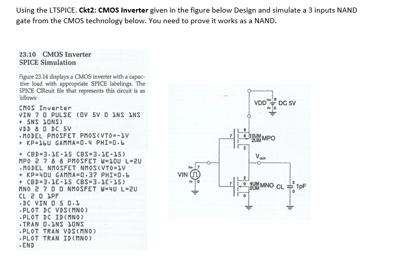 Solved Using the LTSPICE. Ckt2: CMOS Inverter given in the | Chegg.com