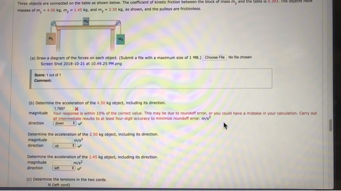 Solved Three objects are connected on the table as shown | Chegg.com