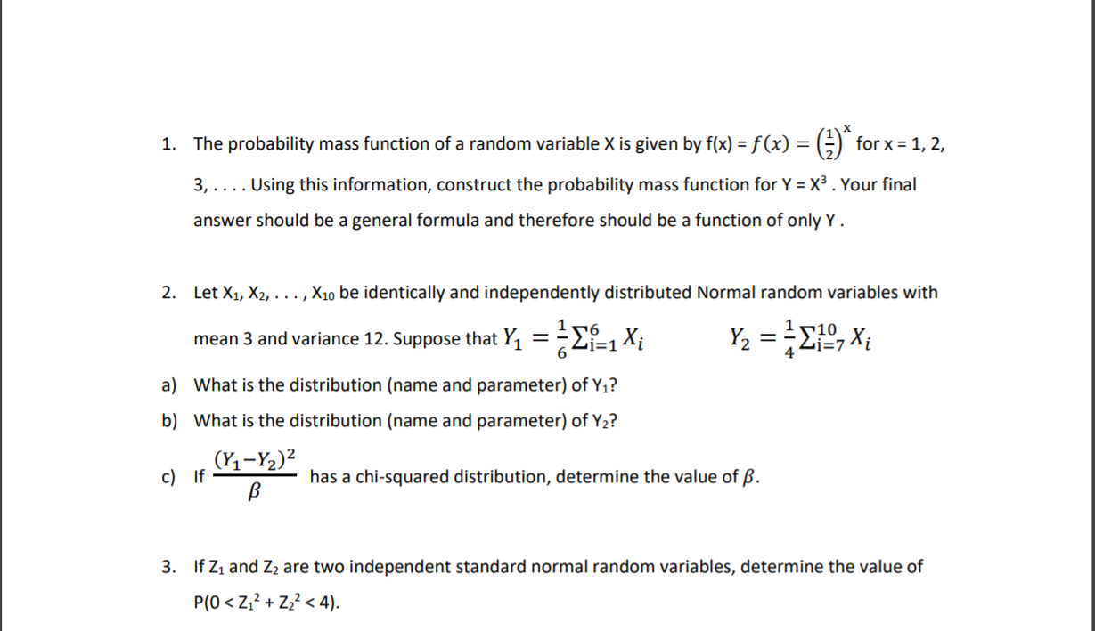 Solved 1. The probability mass function of a random variable | Chegg.com