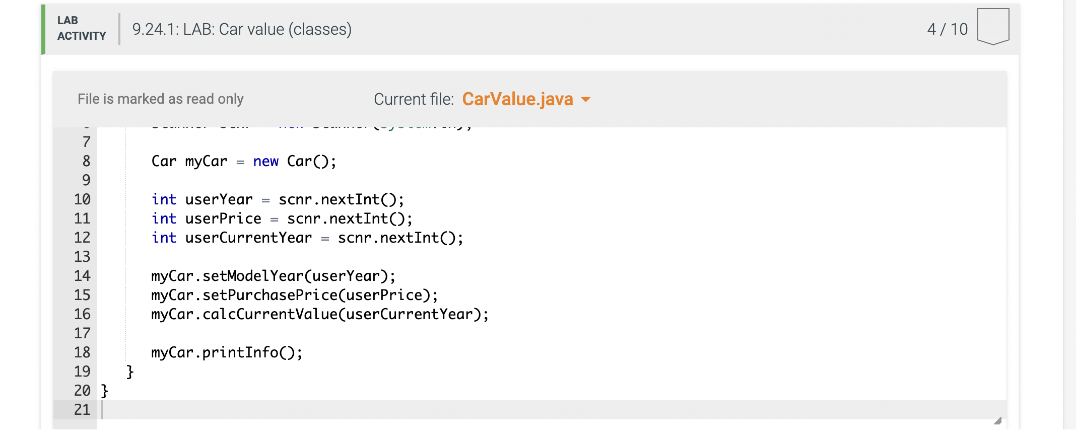 Solved 9.24 LAB: Car value (classes) Given main(), complete | Chegg.com Solved 9.24 LAB: Car value (classes) Given main(), complete | Chegg.com